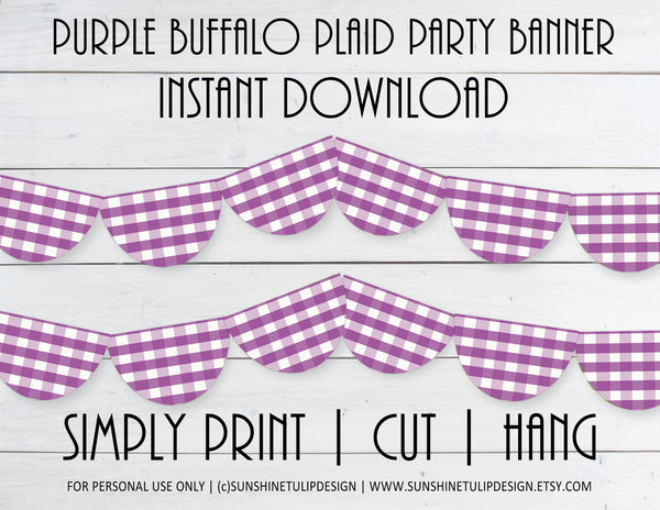 Printable Buffalo Plaid Purple Party Banner, Buffalo Check Birthday Ba ...