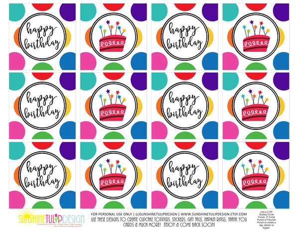 Printable Polka Dot Birthday Collection, Printable Rainbow Polka Dot P ...