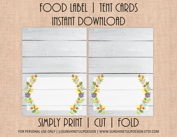 Printable Floral Shiplap Food Label Tent Cards, Blank Floral Spring Al ...