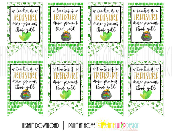 Printable St Patrick's Day Teacher Appreciation Tags, A Teacher is a T ...
