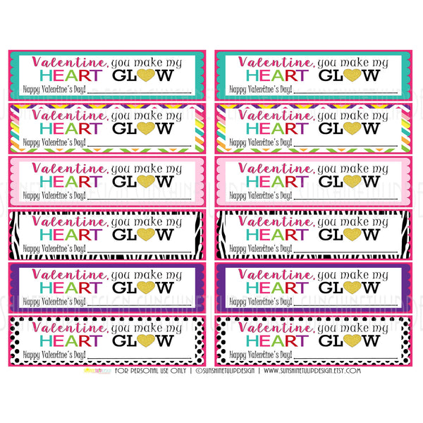 Printable Valentines Day Gift Tags, Valentine You Make My Heart Glow G ...