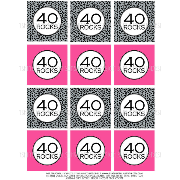 Printable 40th Birthday Cupcake Toppers, Sticker Labels & Party Favor ...
