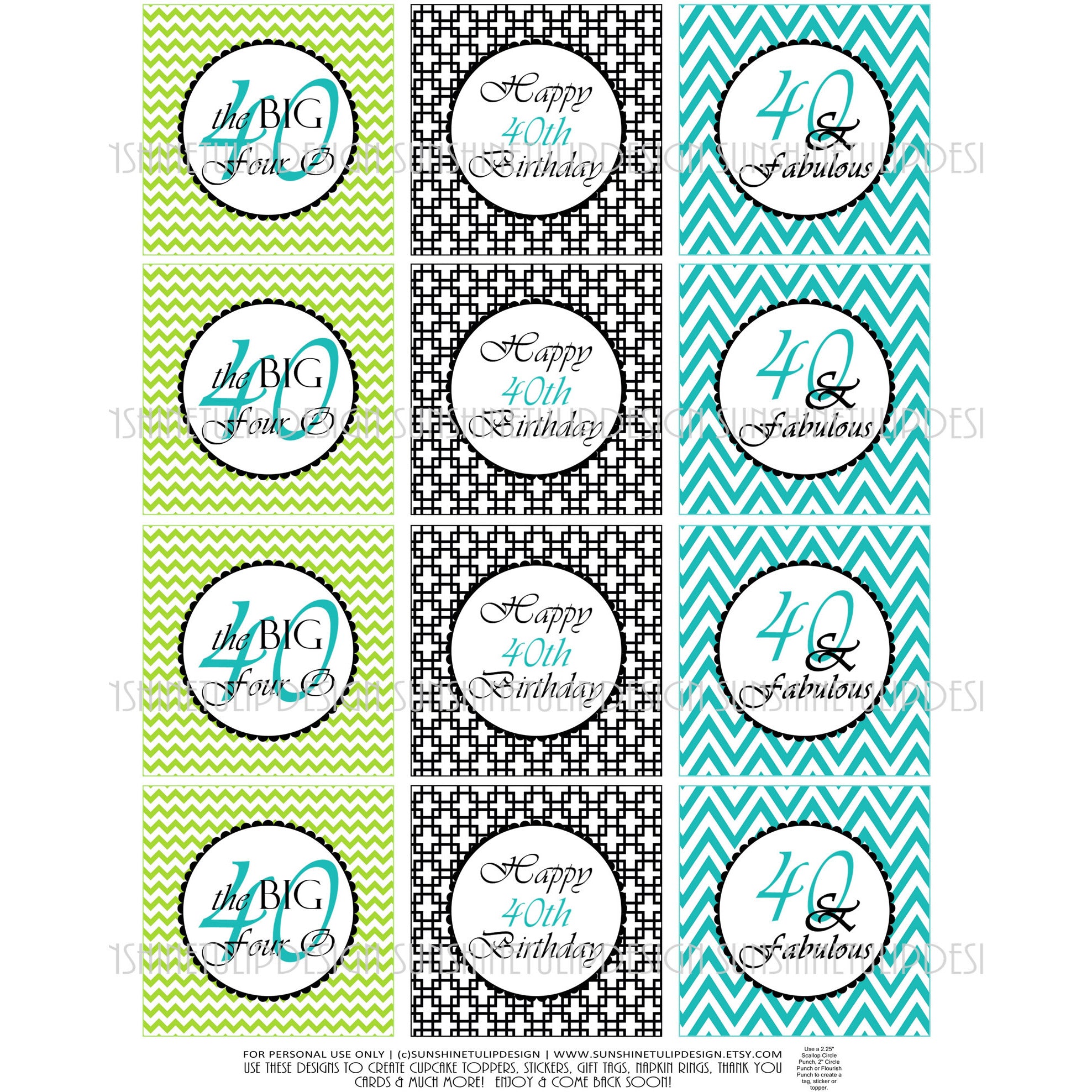 Printable 40th Birthday Cupcake Toppers, Sticker Labels & Party Favor ...