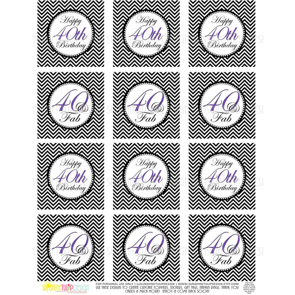 Printable 40th Birthday Cupcake Toppers, Sticker Labels & Party Favor ...