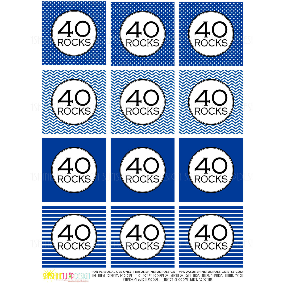 Printable 40th Birthday, 40 Rocks Cupcake Toppers, & Party Favor Tags ...