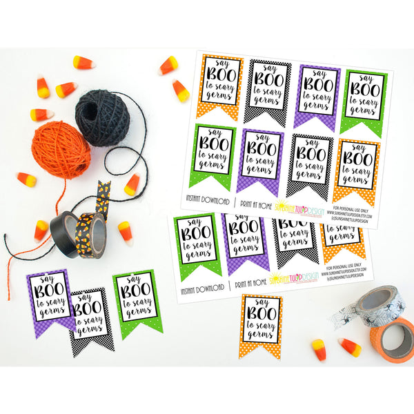 Printable Halloween Gift Tags, Say BOO to Scary Germs Favor Gift Tags ...