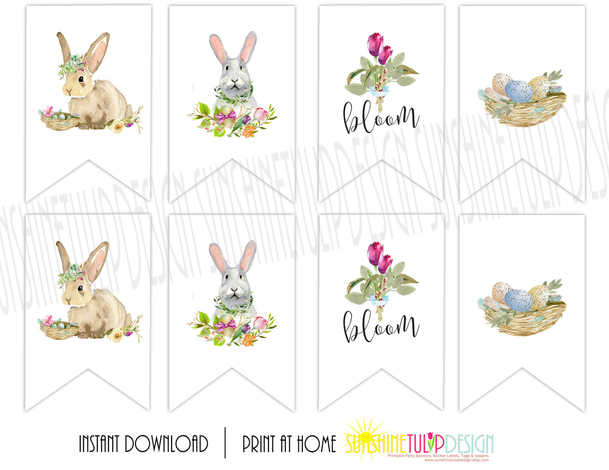 Printable Bunny and Floral Gift Tags, Spring Bunny Mini Banner, Easter ...