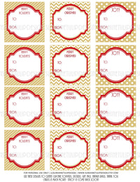 Printable Gold Chevron Christmas Gift Tags, Christmas Labels, Red and ...