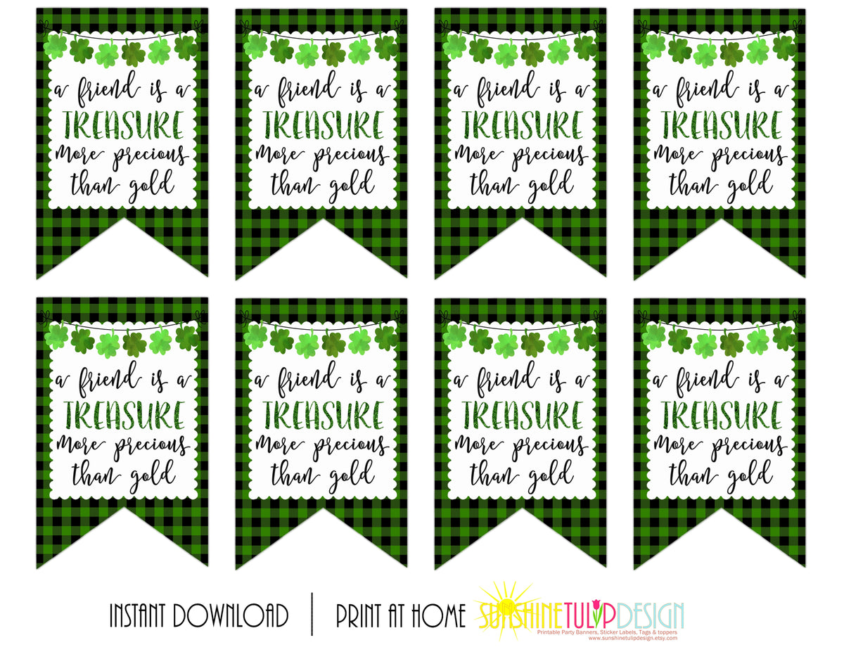 Printable St Patrick's Day Gift Tags, Friends are a Treasure Tag, Gree ...