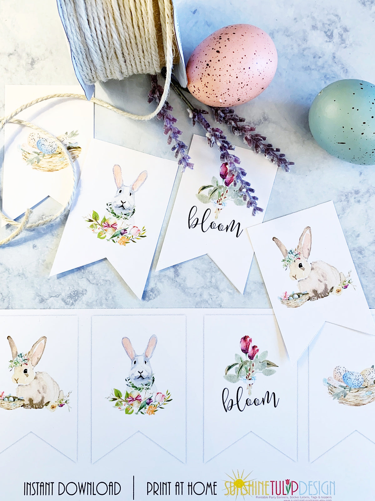 Printable Bunny and Floral Gift Tags, Spring Bunny Mini Banner, Easter ...