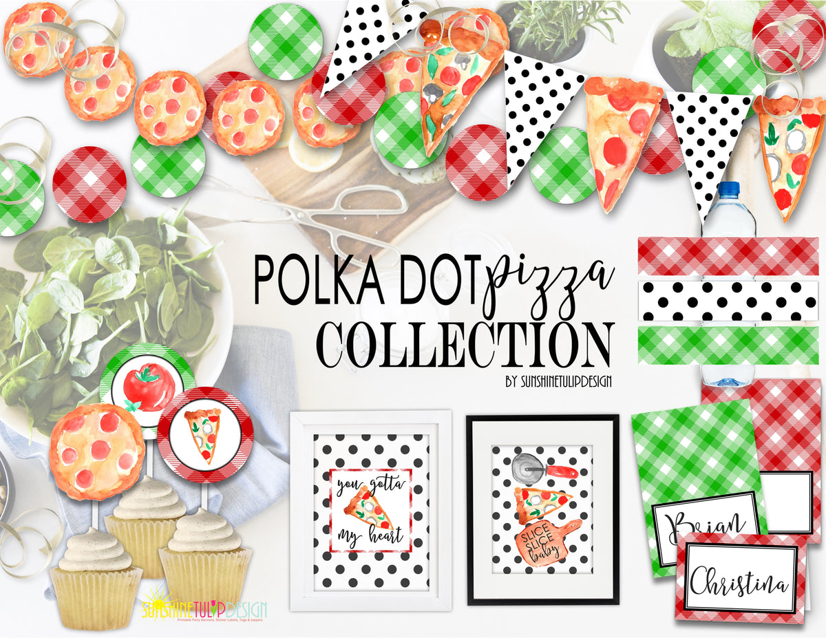 Printable Pizza Party Decorations, Instant Download Polka Dot Pizza Pa ...