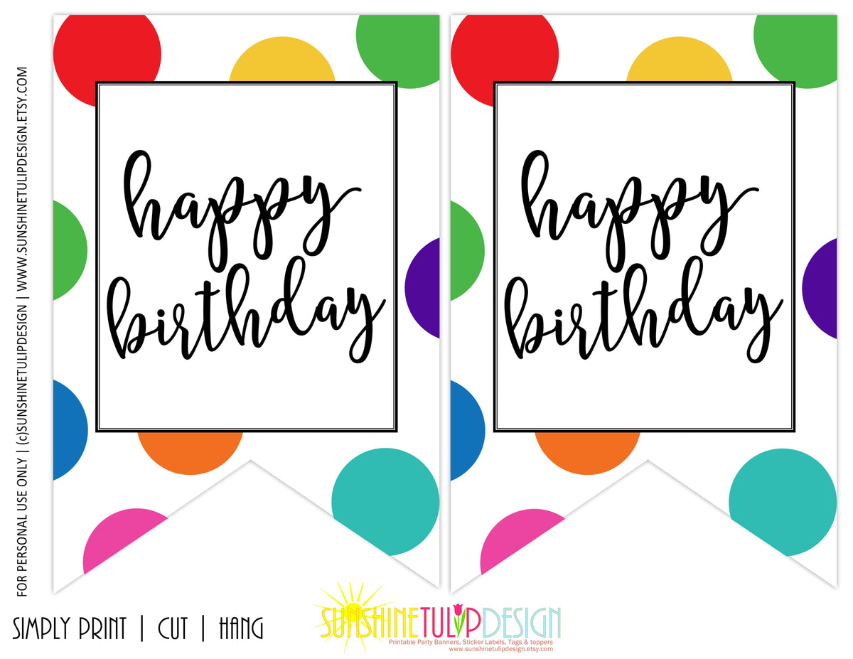 Printable Polka Dot Birthday Collection, Printable Rainbow Polka Dot P ...