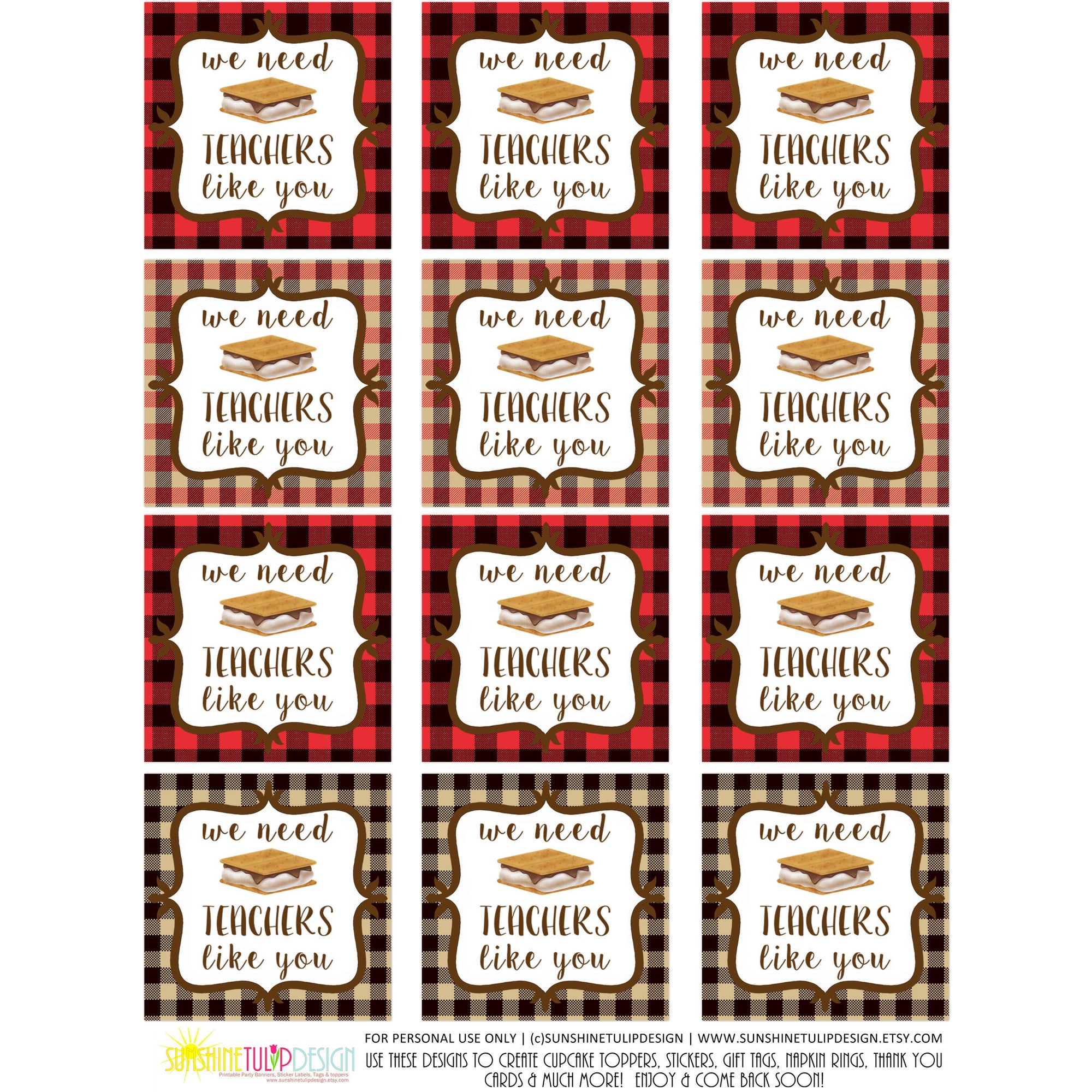 Printable We Need SMORE Teachers Like You Tags, Teacher Appreciation F ...