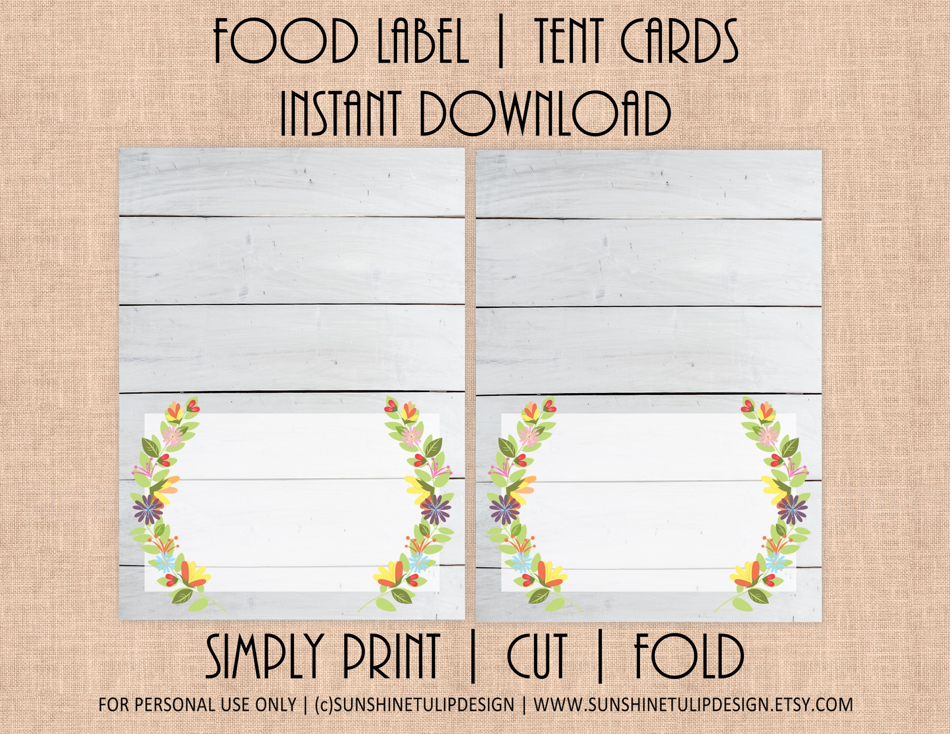 Printable Floral Shiplap Food Label Tent Cards, Blank Floral Spring Al ...
