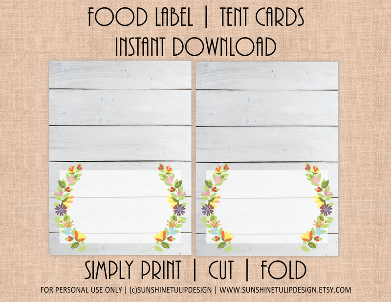 Printable Floral Shiplap Food Label Tent Cards, Blank Floral Spring Al ...