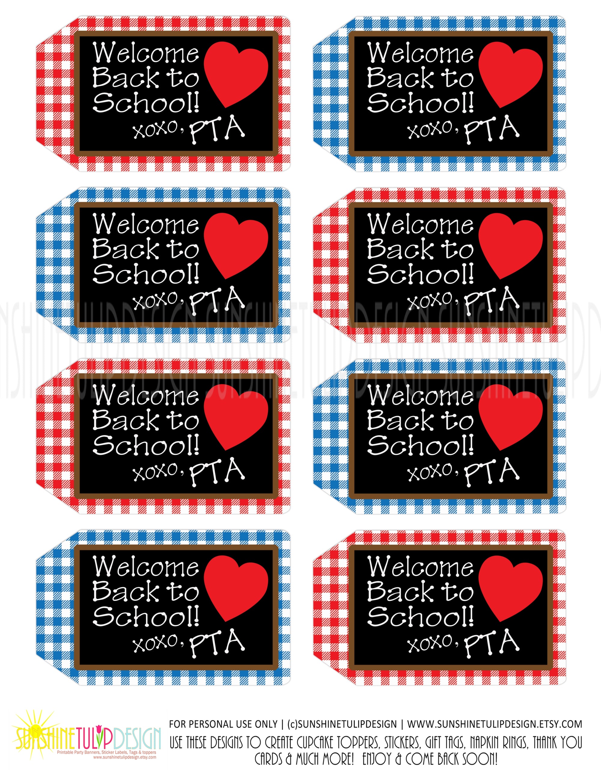 Printable Welcome Back to School Buffalo Plaid Teacher Tags, 1st Day o ...