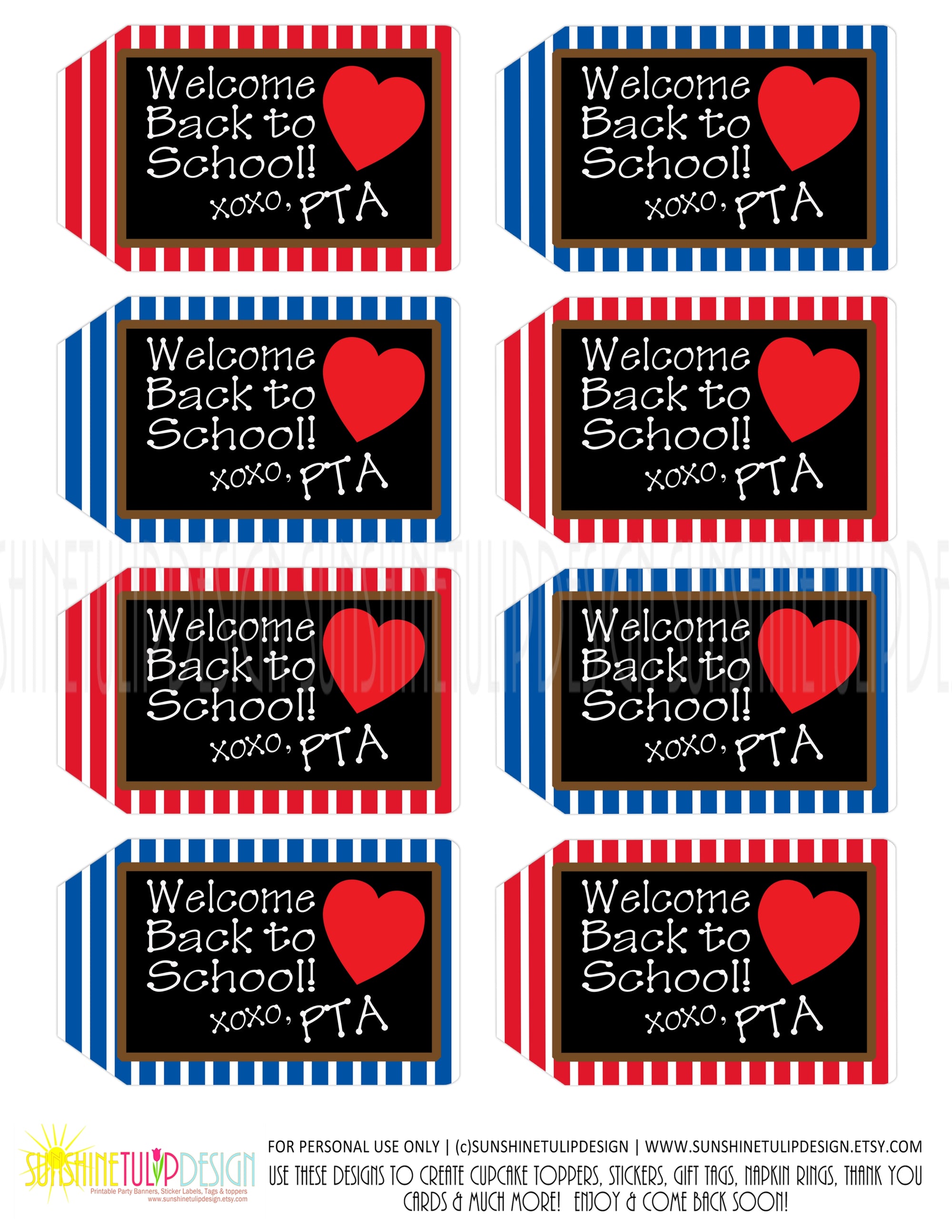 Printable PTA Stripe Tags, Welcome Back to School Teacher Appreciation ...