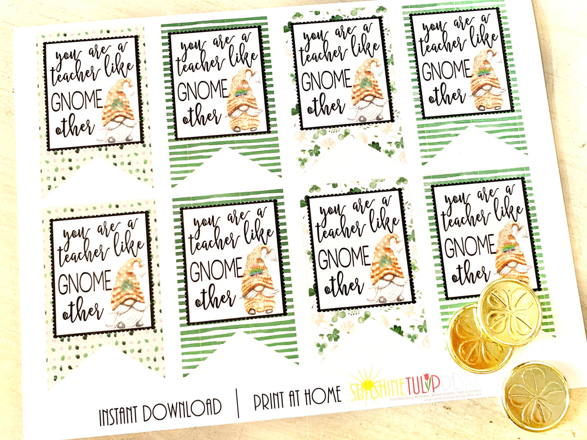 Printable St Patrick's Day Gift Tags, A Teacher Like Gnome Other Tags ...