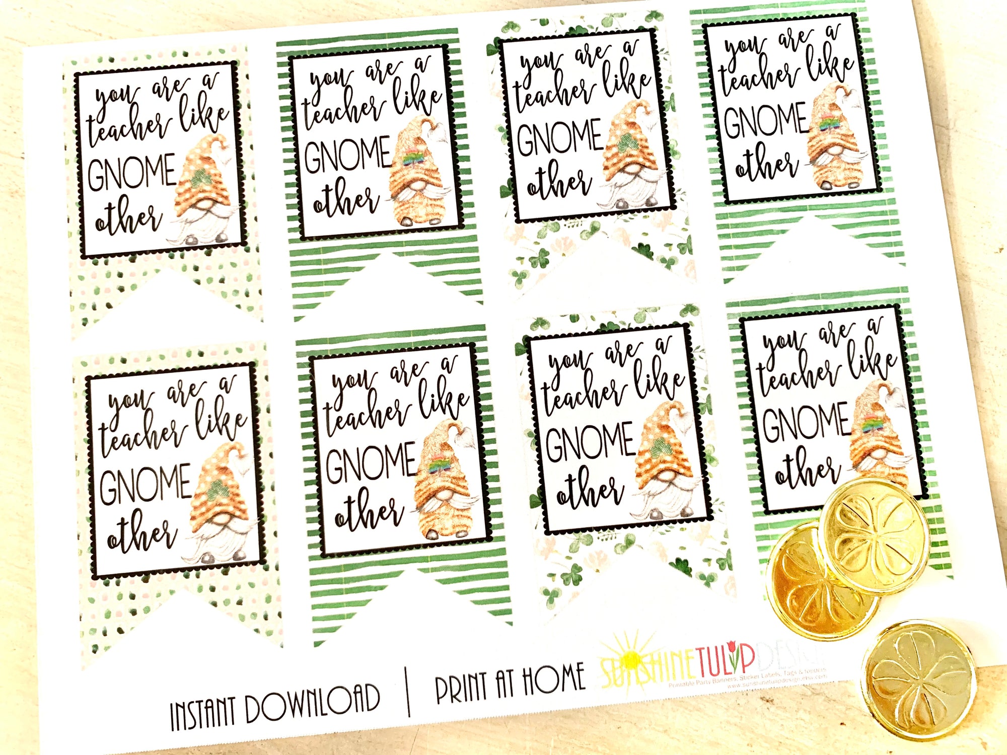Printable St Patrick's Day Gift Tags, A Teacher Like Gnome Other Tags ...