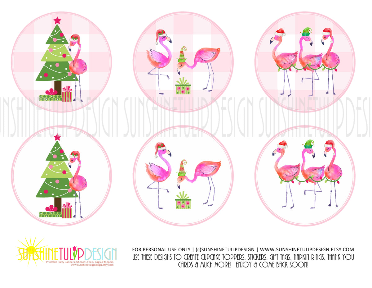 Printable Pink Flamingo Christmas Collection Package, Printable Fa La ...
