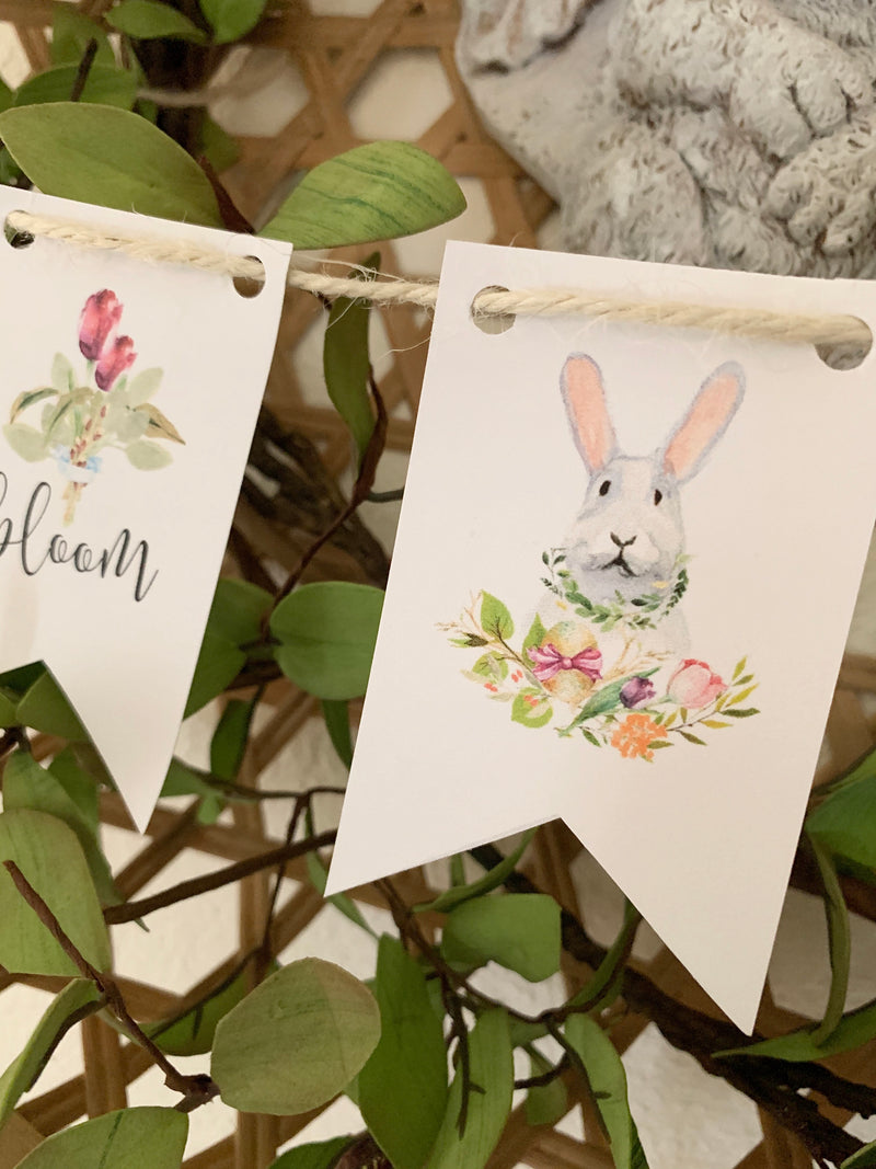 Printable Bunny and Floral Gift Tags, Spring Bunny Mini Banner, Easter ...