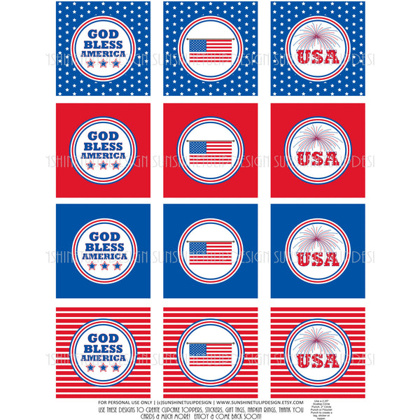 Printable 4th of July Gift Tags, Patriotic USA Cupcake Toppers, Memori ...