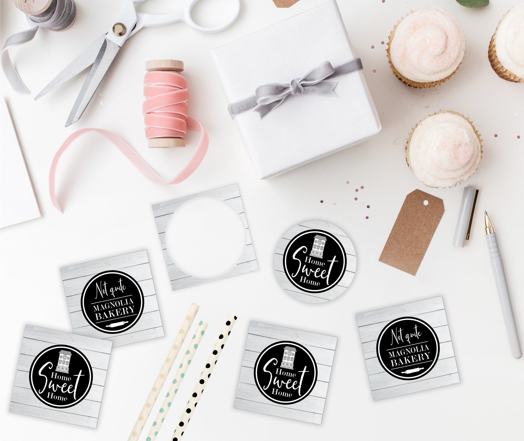 Printable Farmhouse Party Gift Tags, Printable Shiplap Farmhouse Cupca ...