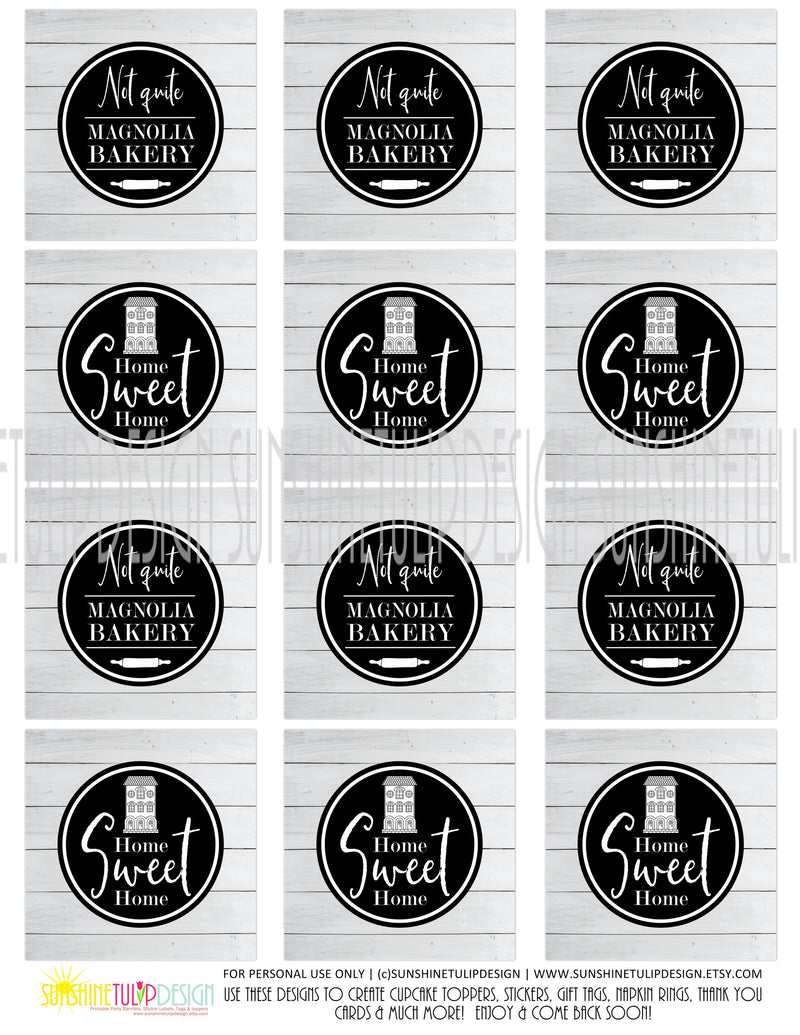Printable Farmhouse Party Gift Tags, Printable Shiplap Farmhouse Cupca ...