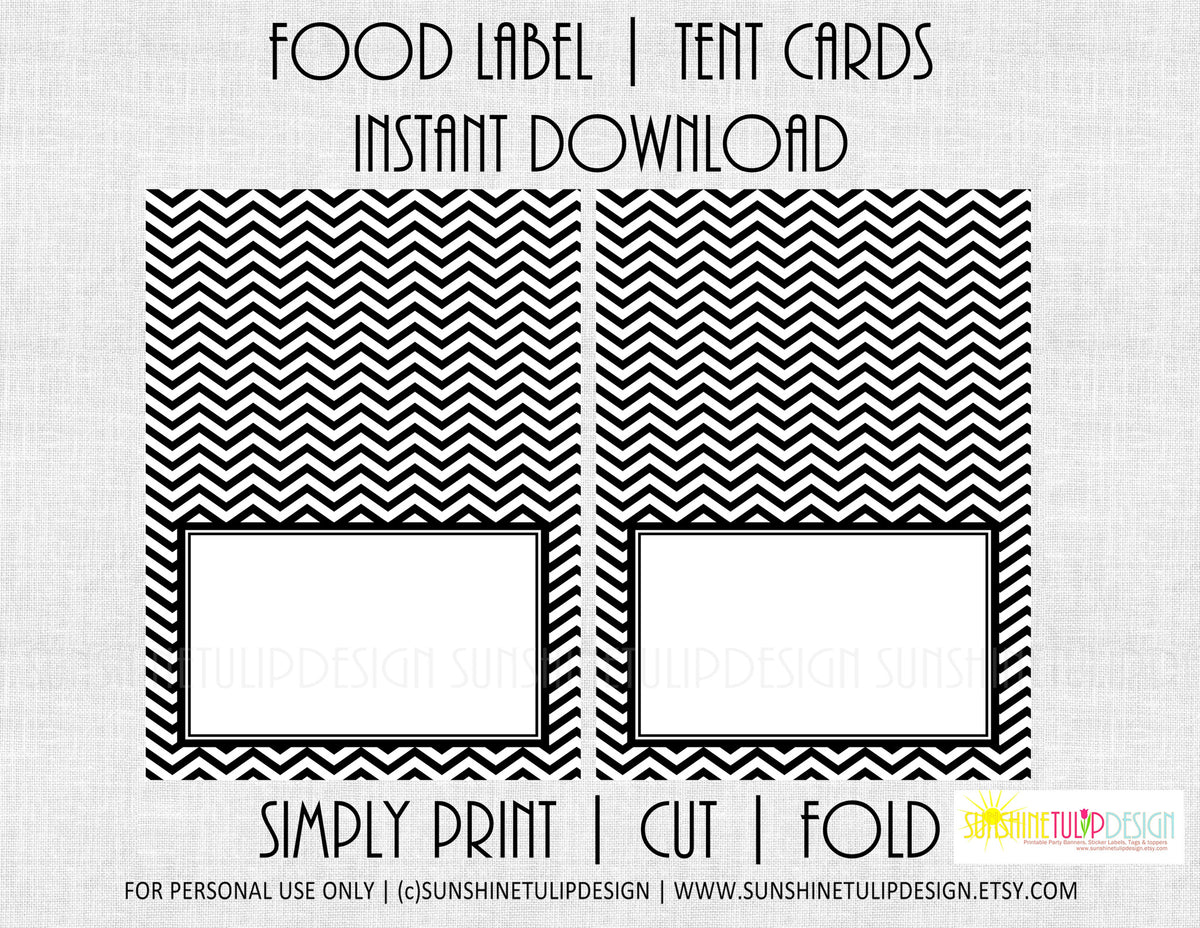Printable Food Label Tent Cards Black & White Chevron All Occasion car ...