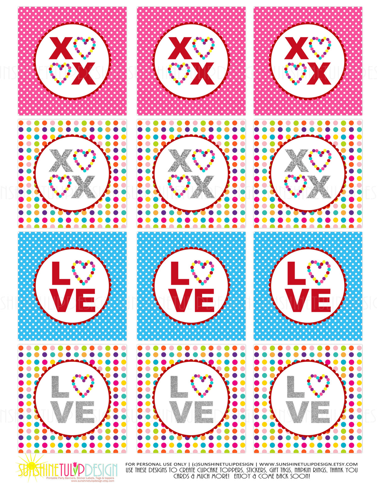 Printable Valentines Day XOXO Gift Tags & Cupcake Toppers, Printable L ...