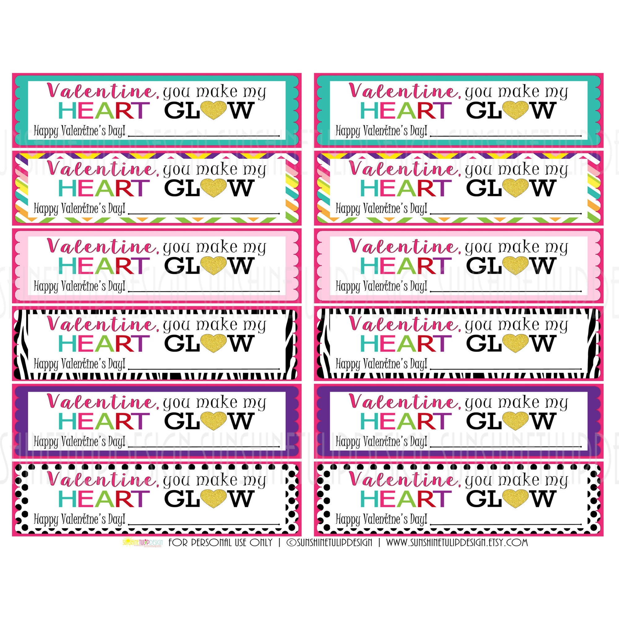 Printable Valentines Day Gift Tags, Valentine You Make My Heart Glow G ...